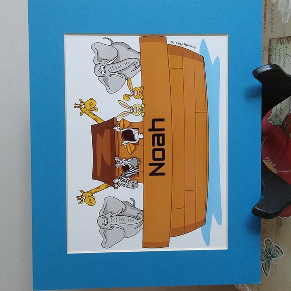 Wall Decor | Print Picture Of 8x1 Ark Named Noah Blue Mat Ready To ...